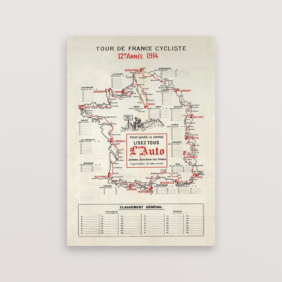 Tour de France 1914 Map Poster. Great Gift for Tour Fans – The English ...