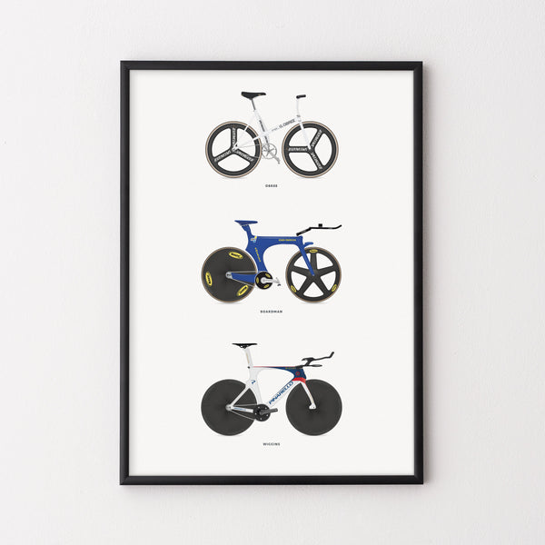 Obree, Boardman & Wiggins – Hour Record Bikes Poster – The English Cyclist